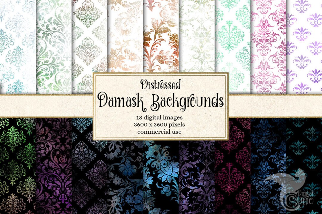 Distressed Damask Backgrounds, Damask Digital Paper, Vintage Ornate ...