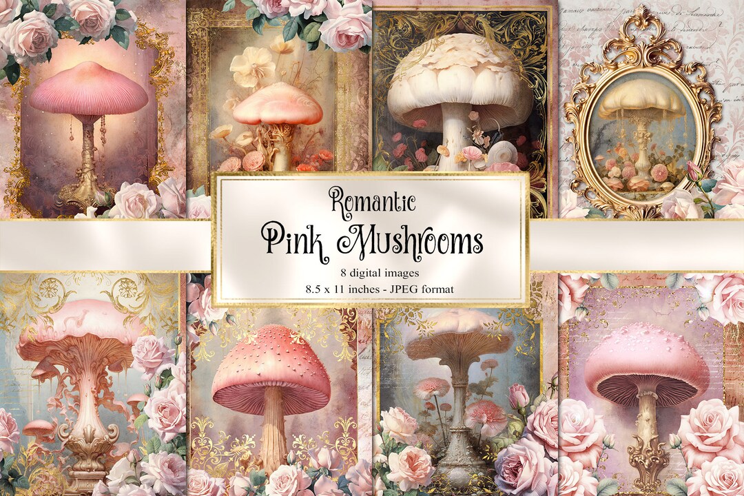 Romantic Pink Mushrooms Journal Paper, Notebook Digital Paper Rococo ...