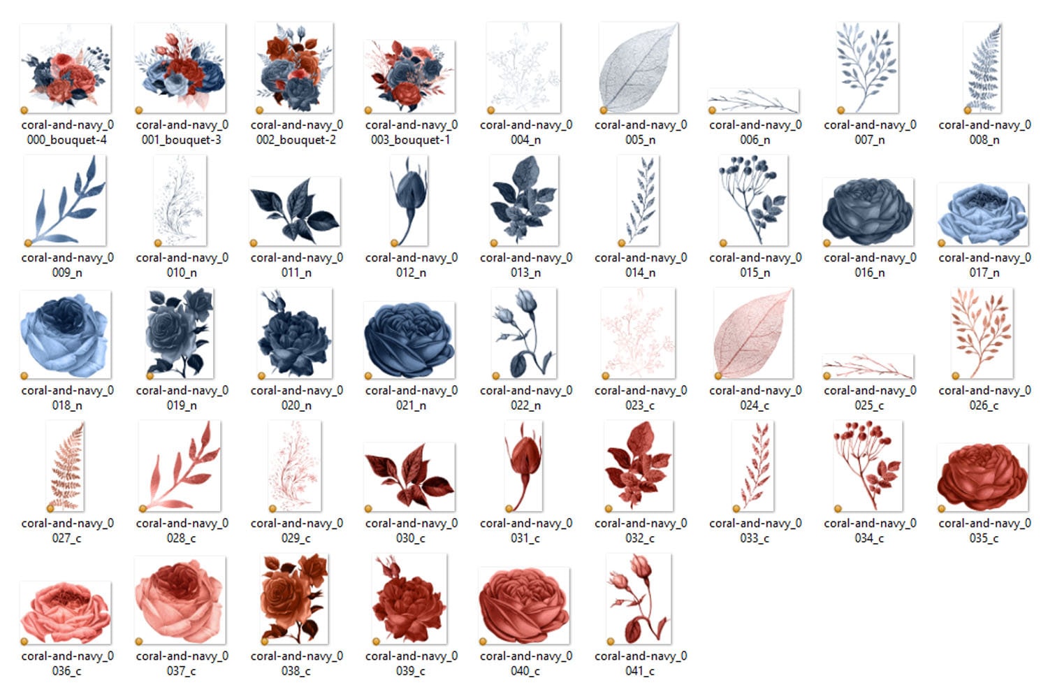 Coral and Navy Floral Clipart Navy Blue Wedding Roses and - Etsy
