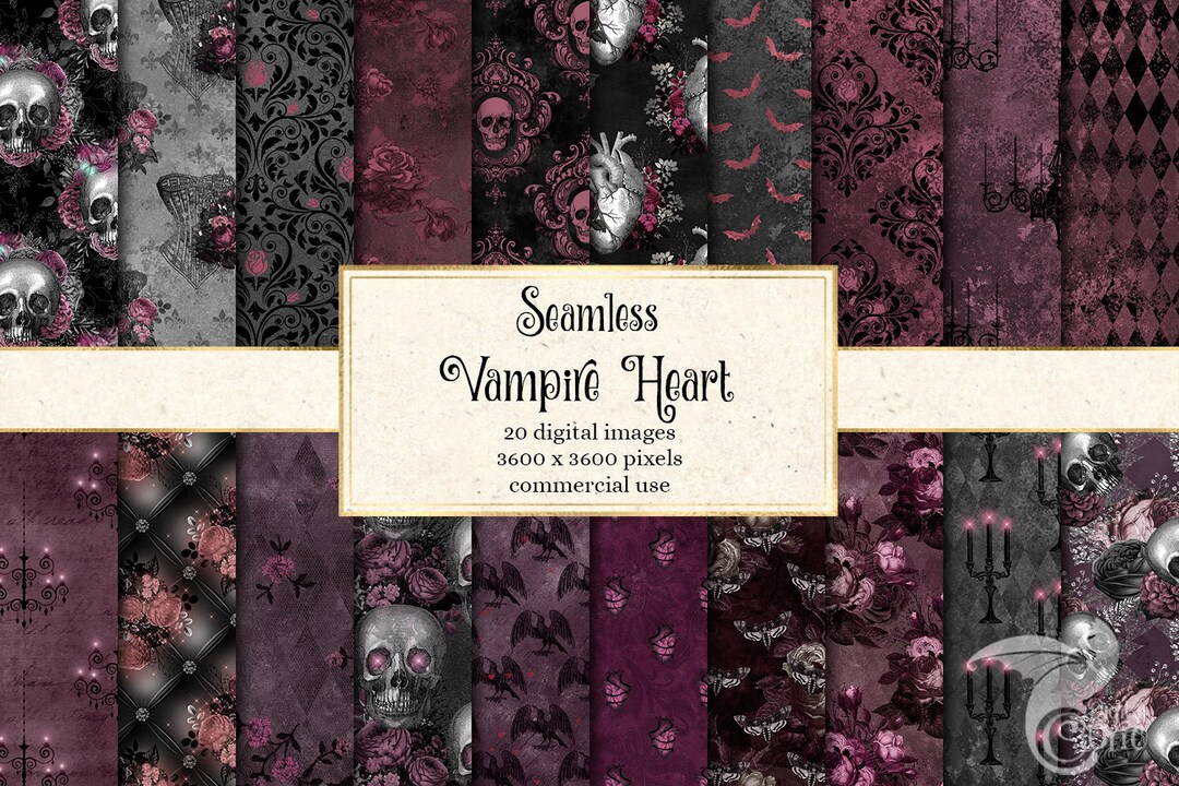 Vampire Heart Digital Paper, Halloween Seamless Backgrounds Pattern ...