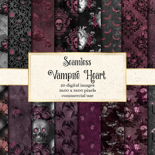 Vampire Heart Digital Paper Halloween Seamless Backgrounds - Etsy