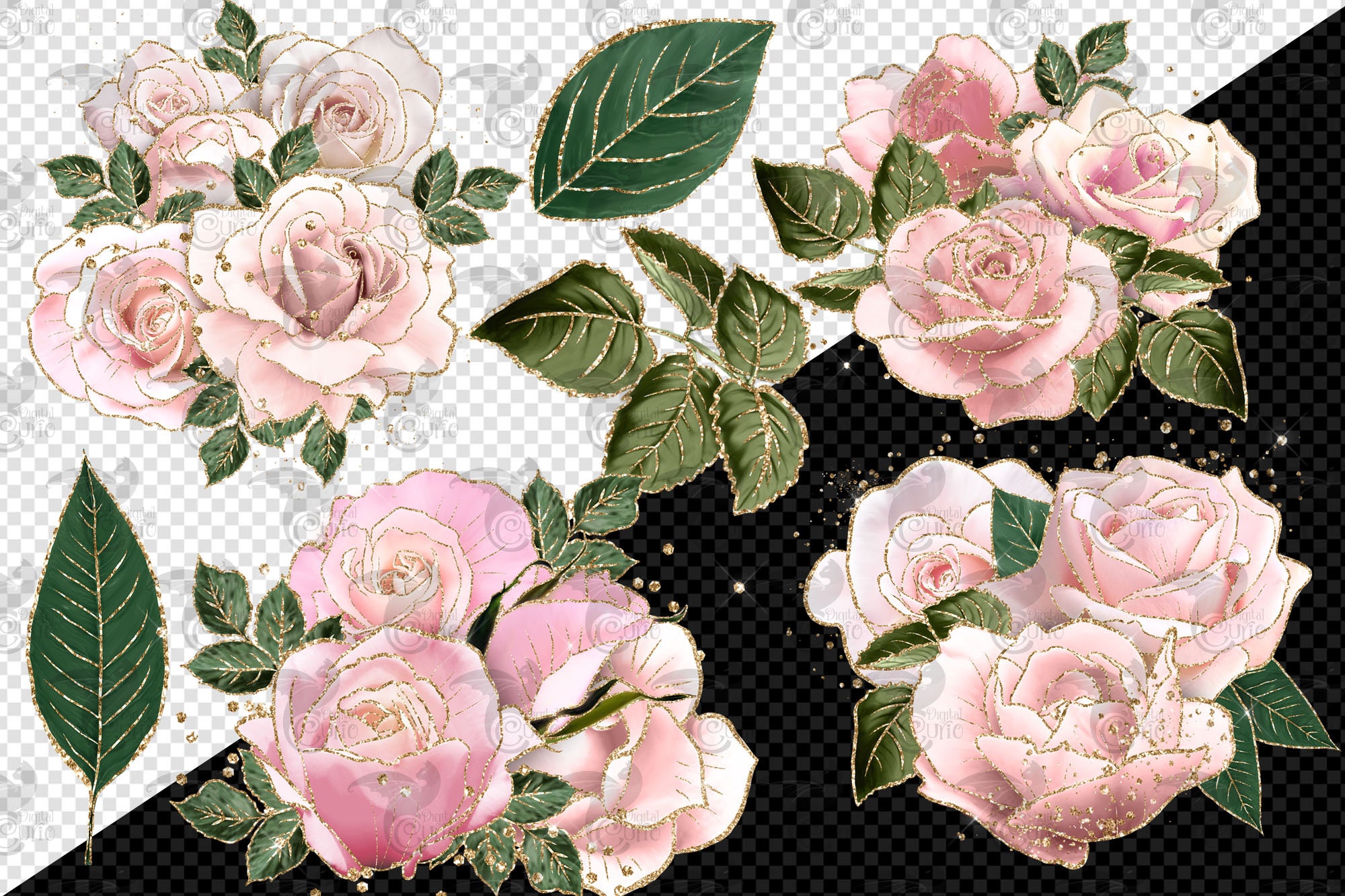 Blush and Gold Glam Rose Clip Art Digital Instant Download - Etsy