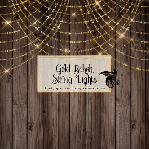 Gold Bokeh String Lights Digital Clipart Overlay Gold | Etsy