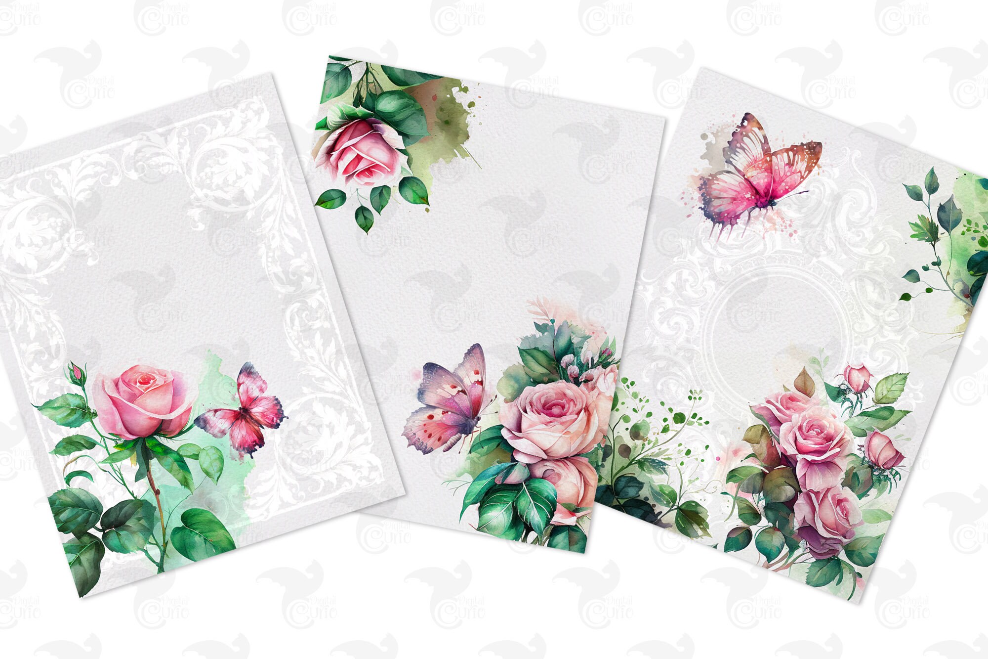 Pink Watercolor Butterfly Digital Paper, Printable Junk Journal ...