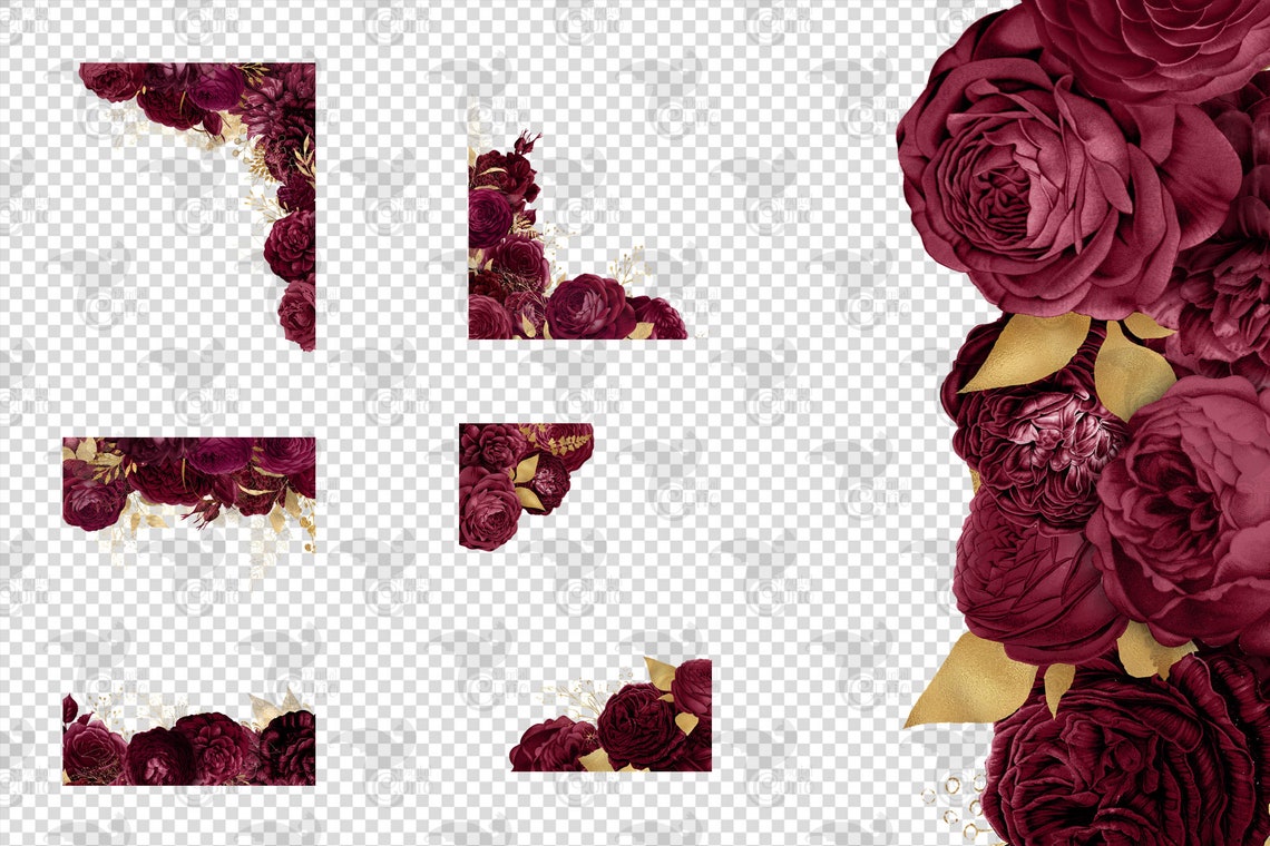 5x7 Burgundy and Gold Floral Overlays for Invitations - Etsy