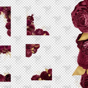 5x7 Burgundy and Gold Floral Overlays for Invitations, Planners ...