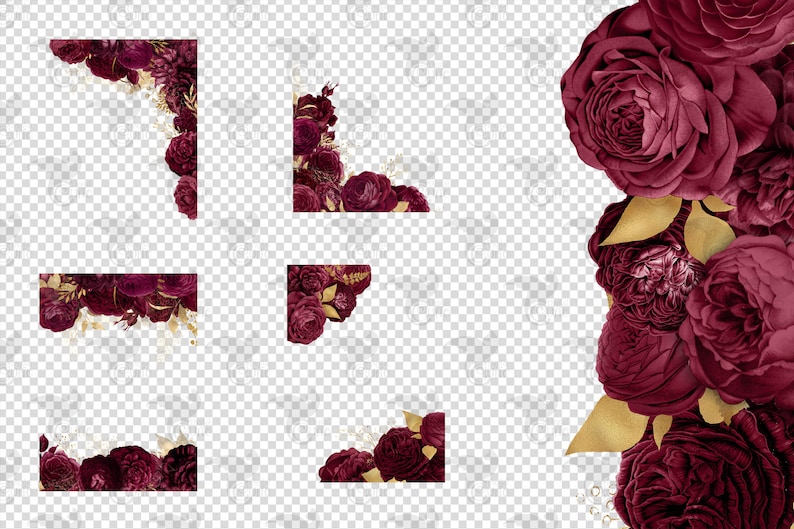 5x7 Burgundy and Gold Floral Overlays for Invitations - Etsy