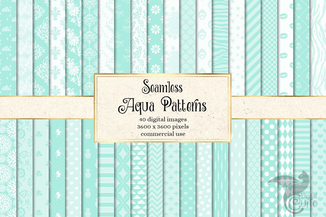 Aqua Digital Paper, 40 Pastel Turquoise Patterns in Seamless Format for ...