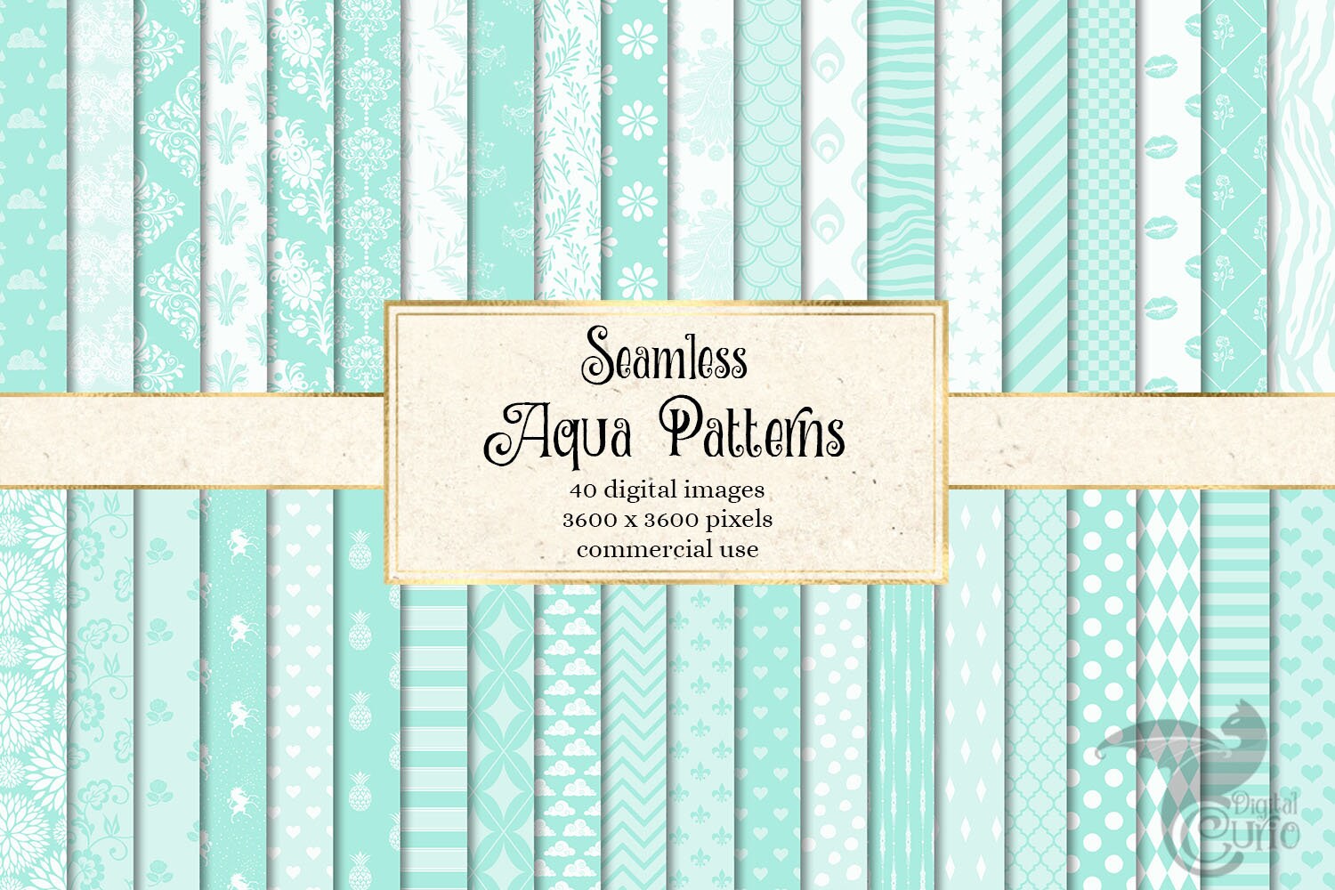 Aqua Digital Paper 40 Pastel Turquoise Patterns in Seamless | Etsy