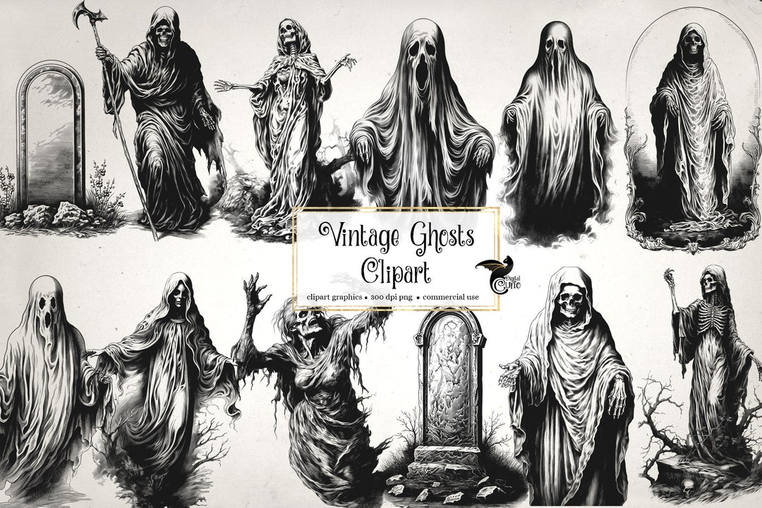 Vintage Ghosts Clipart, Antique Spirits and Undead Halloween Clip Art ...
