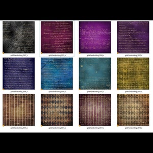 Gold Handwriting Digital Paper, Antique Letters Printable Scrapbook ...