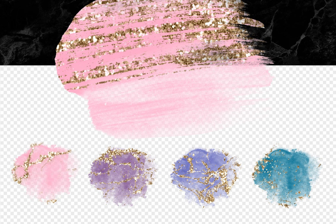 Watercolor Gold Glitter Paint Elements Clipart Brush Strokes - Etsy
