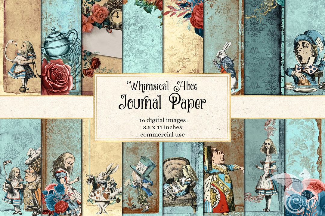 Alice in Wonderland Journal Paper, Printable Scrapbook Pages (digital ...