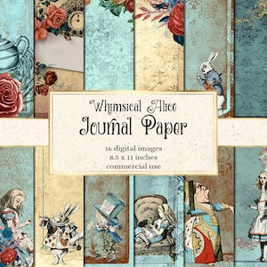 Whimsical Wonderland Alice Journal Paper, Notebook Digital Paper Junk ...