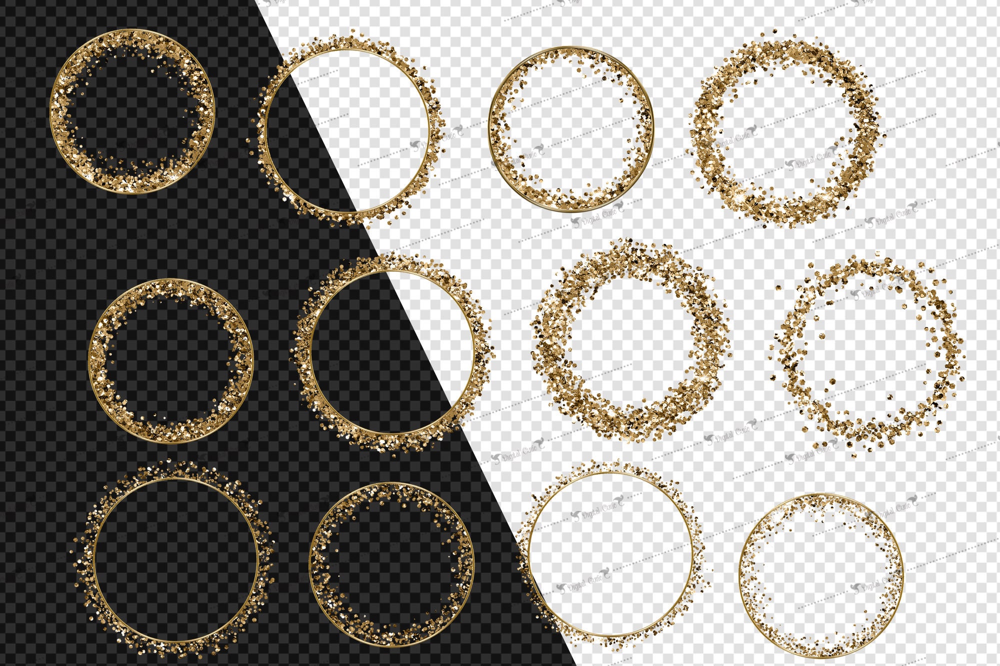 Glitter Circle Frames Clipart, Gold, Rose Gold, Silver (PNG Digital ...