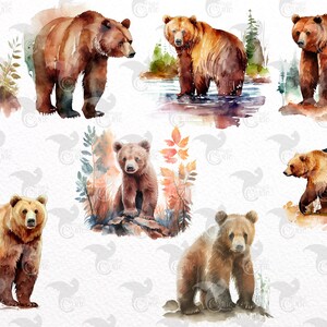 Watercolor Brown Bears Clipart - Cute Floral Grizzly Bears, Forest ...