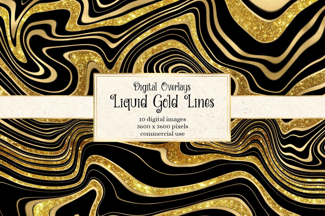 Liquid Gold Lines Overlays Digital Png Files With Transparent | Etsy
