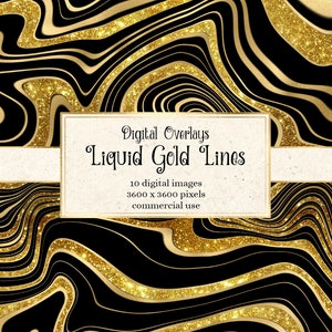 Liquid Gold Lines Overlays, Digital Png Files With Transparent ...
