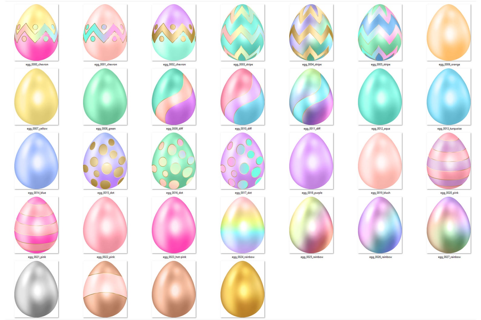 Easter Eggs Clipart Pastel Rainbow and Gold Eggs Instant | Etsy