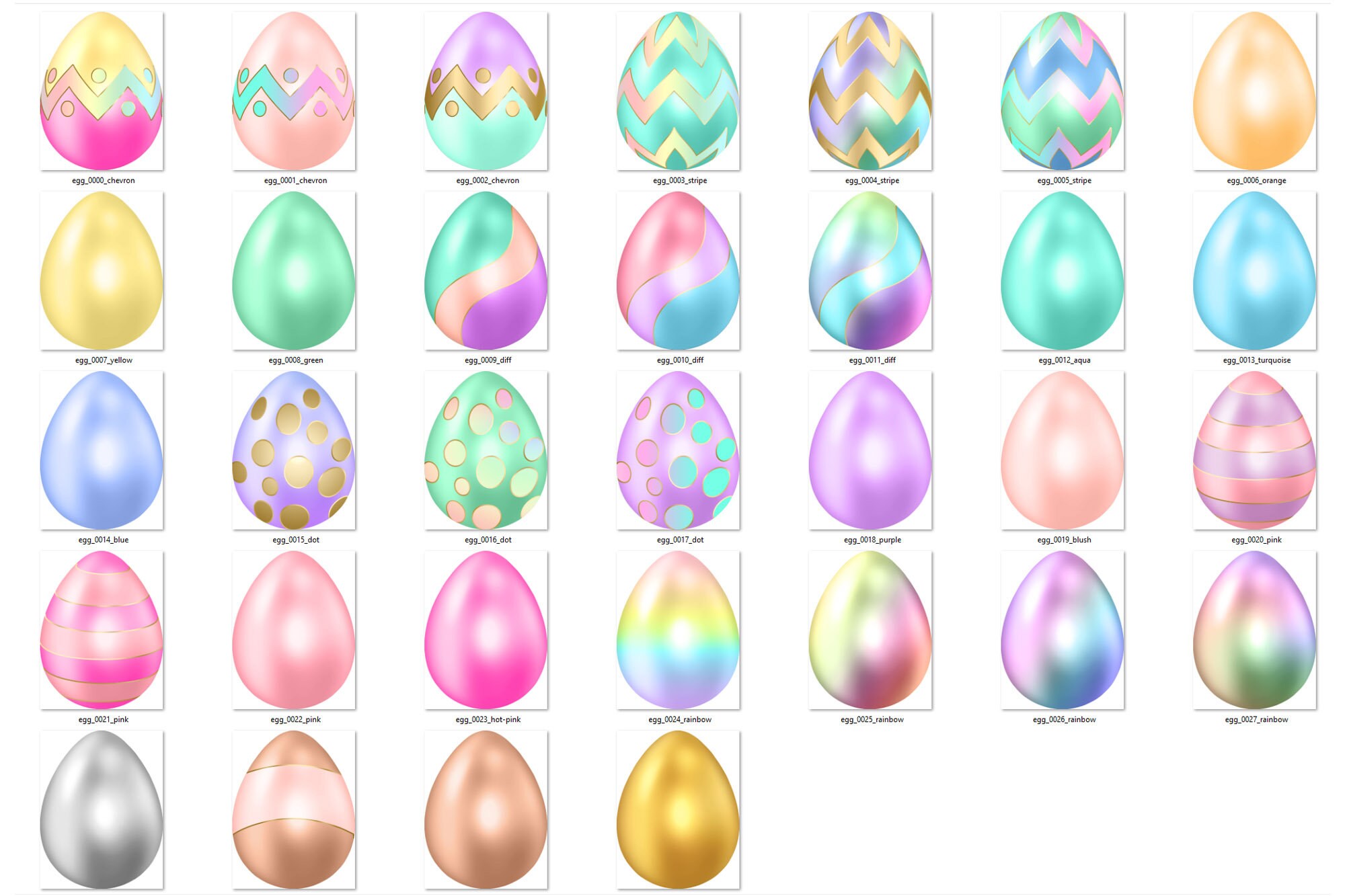 Easter Eggs Clipart, Pastel Rainbow and Gold Eggs Instant Download for ...