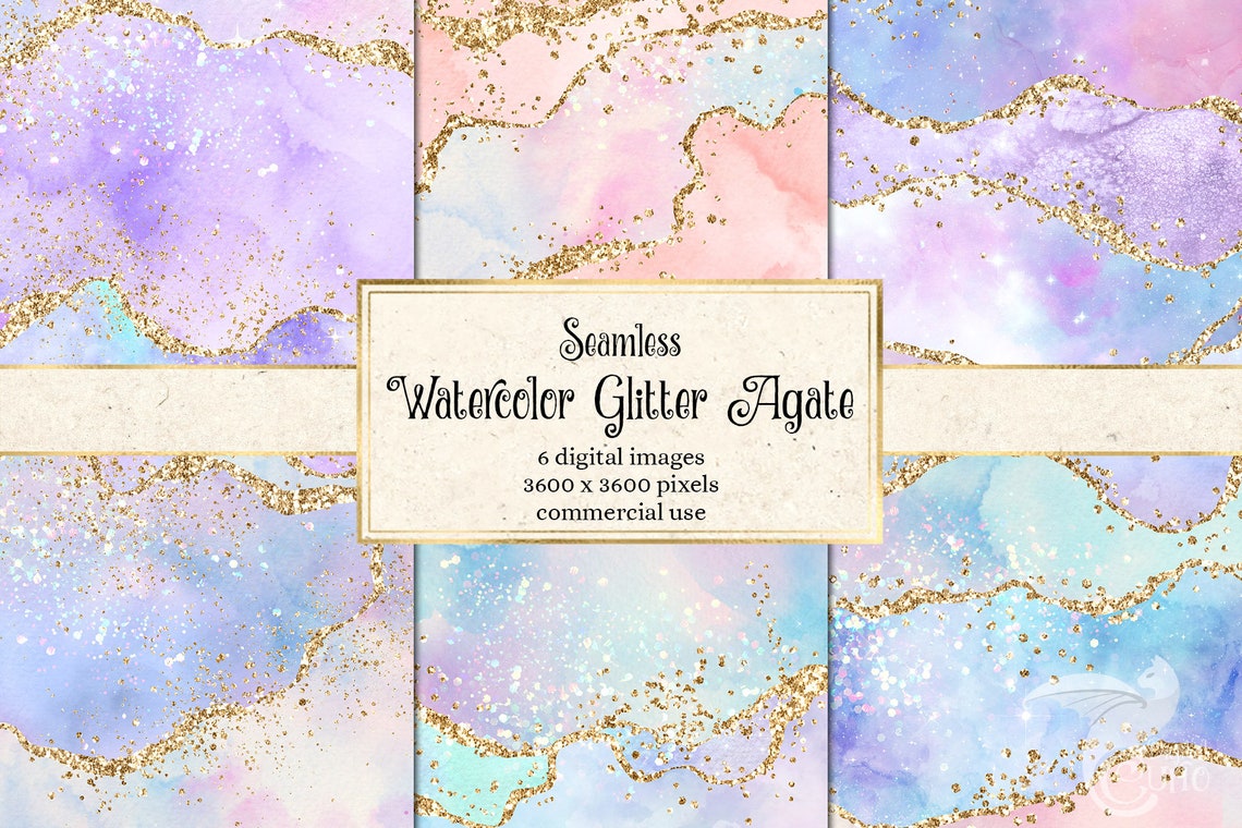 Watercolor Glitter Agate Digital Paper Seamless Textures | Etsy