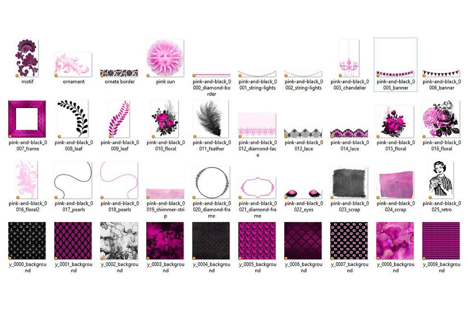 Hot Pink Black Scrapbook Kit, Lace, Diamonds, Clipart (digital Download ...