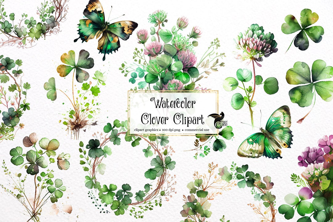 Watercolor Clover Clipart Floral Shamrock Wreaths PNG Format - Etsy