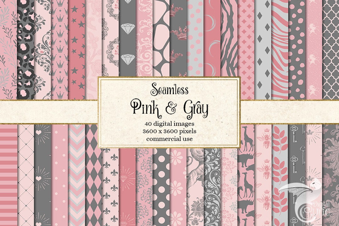 Pink and Gray Digital Paper, Seamless Baby Shower Digital Paper Pink ...