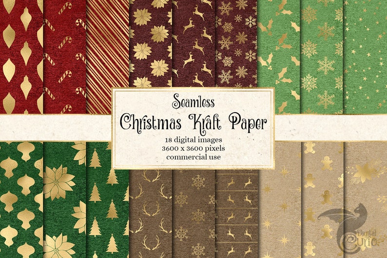 Christmas Kraft Digital Paper Seamless Patterns Kraft and | Etsy