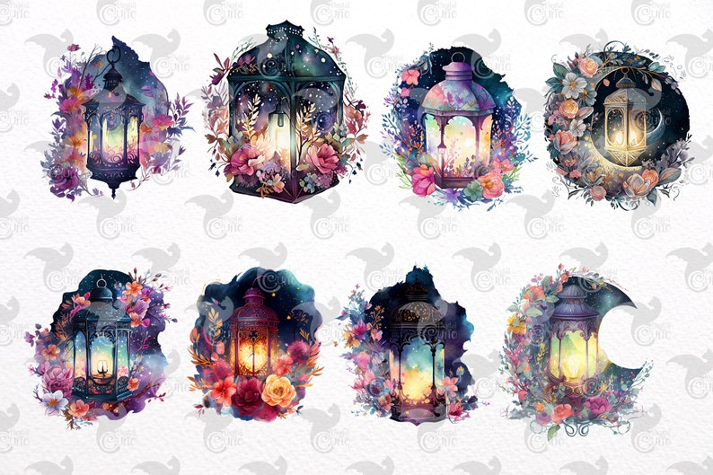 Watercolor Fantasy Lanterns Clipart Dark Fantasy Watercolor - Etsy