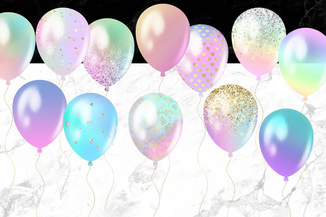Pastel Rainbow Balloons Clipart Pastel Party Clip Art | Etsy