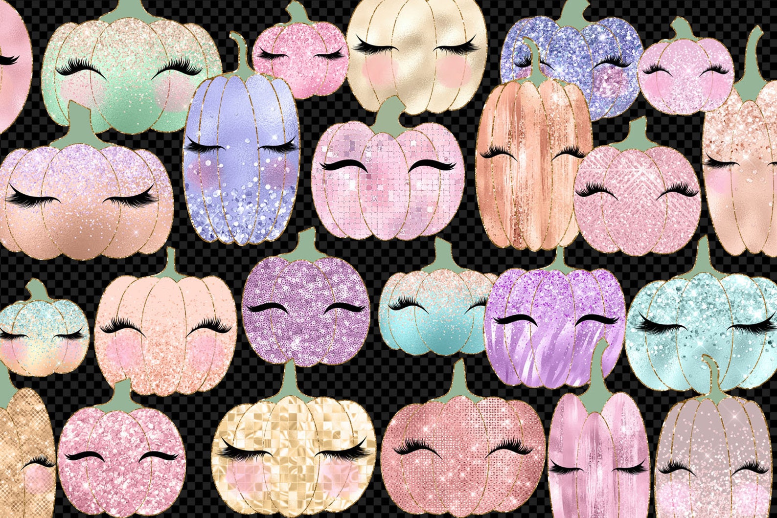 Lovely Pumpkin Clip Art Sparkling Glitter Pumpkins in PNG - Etsy