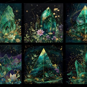 Emerald Crystals Digital Paper, Celestial Digital Paper Fantasy ...