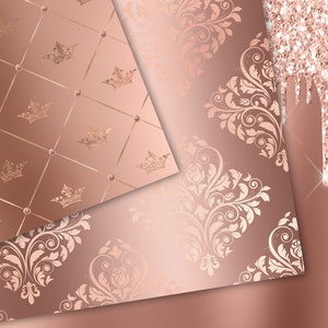 Rose Gold Bling Digital Paper, Glitter and Foil Backgrounds With ...