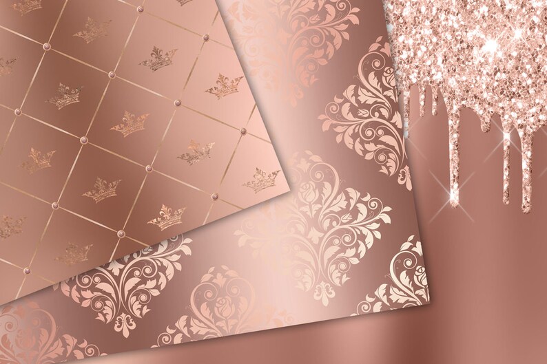 Rose Gold Glitter Digital Paper, Metallic Ombre Textures (digital ...