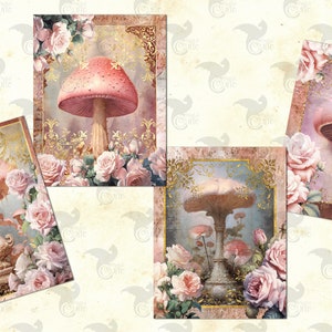 Romantic Pink Mushrooms Journal Paper, Notebook Digital Paper Rococo ...