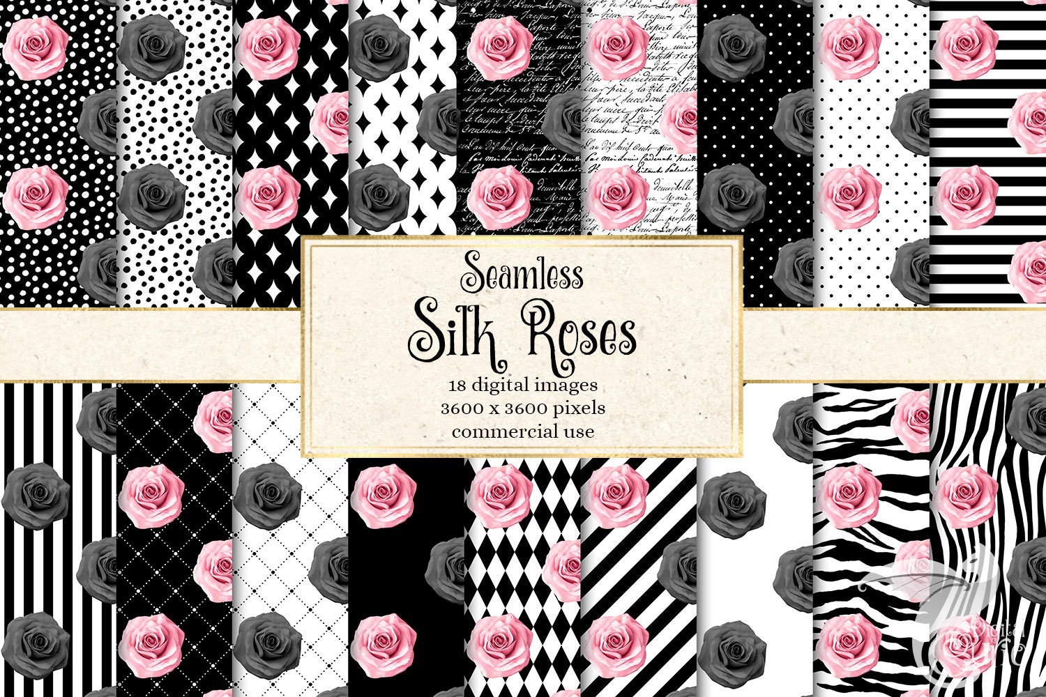 Silk Rose Digital Paper Pink and Black Floral Tiger Stripe - Etsy