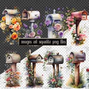 Watercolor Mailboxes Clipart - Cute Rustic Floral Post Boxes in PNG ...