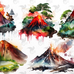Watercolor Volcanoes Clipart - Volcano Lava PNG Format Instant Download ...