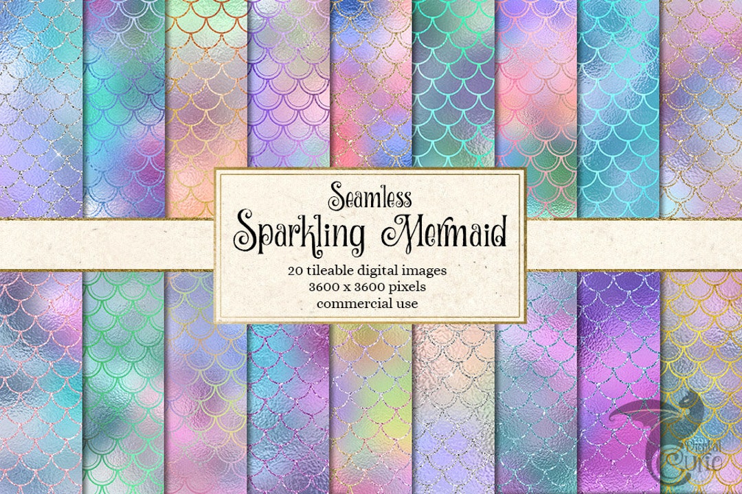 Sparkling Mermaid Scales Digital Paper, Seamless Mermaid Tail Textures ...