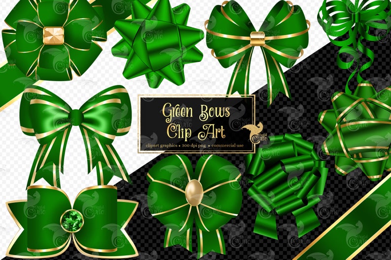 Green Bows Clip Art Satin Bow Clipart in Png Format Instant | Etsy