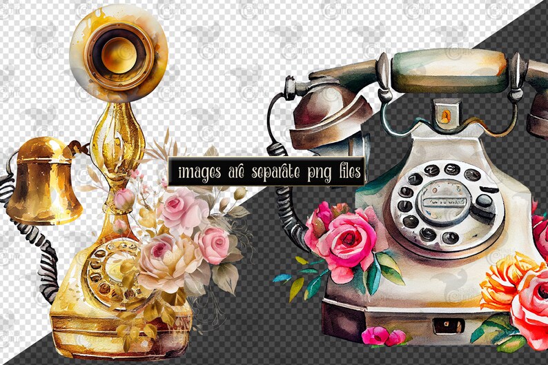 Watercolor Antique Telephones Clipart Vintage Floral Shabby - Etsy