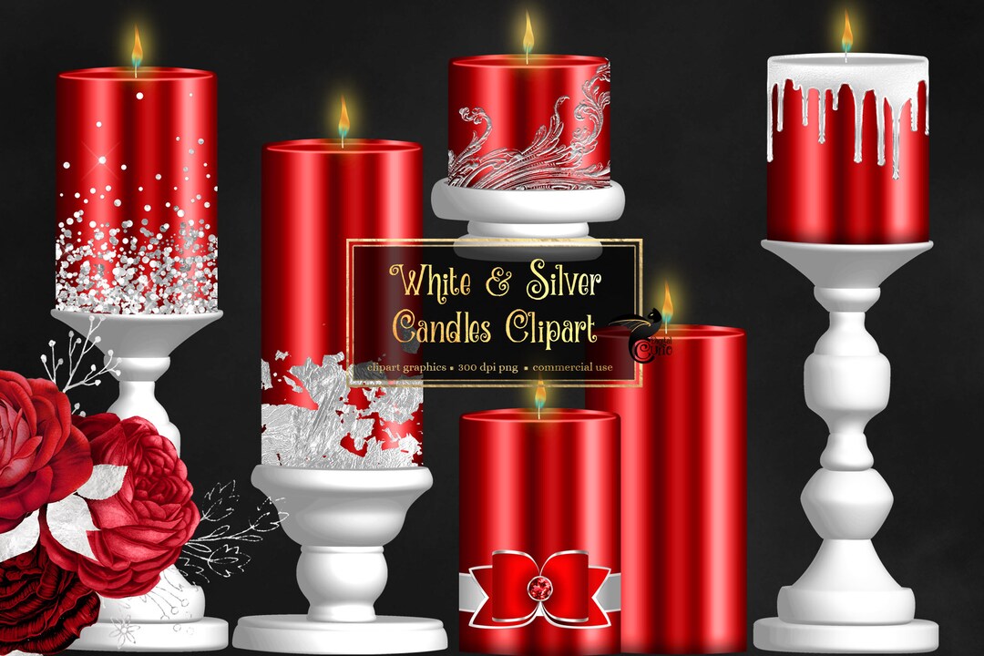 Red and Silver Candles Clip Art - Digital Candle Graphics Instant ...
