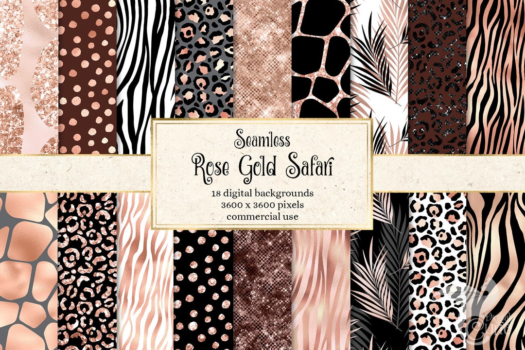 Rose Gold Safari Digital Paper - Seamless African Animal Print, Giraffe ...