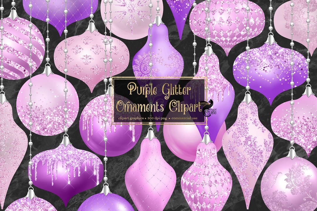 Purple Glitter Christmas Ornaments Clipart, Digital Glitter Christmas ...