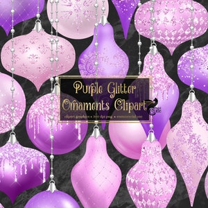Purple Glitter Christmas Ornaments Clipart, Digital Glitter Christmas ...