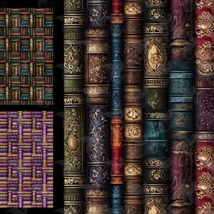 Fantasy Books Digital Paper, Seamless Grimoire Book Textures Printable ...