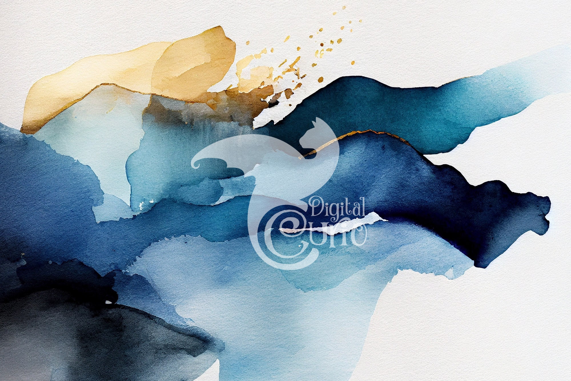 Prussian Blue & Gold Watercolor Textures – Digital Paper Set ...