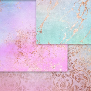 Rose Gold & Watercolor Digital Paper, Rose Gold Backgrounds, Pastel ...