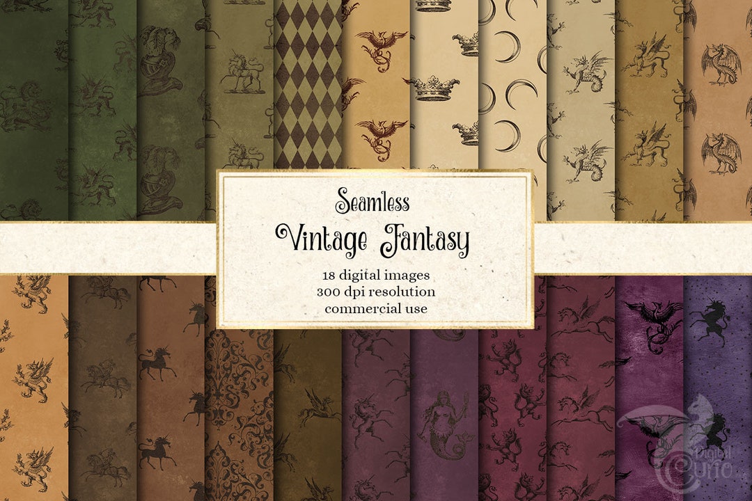Vintage Fantasy Digital Paper Pack, Seamless Medieval Patterns (digital ...
